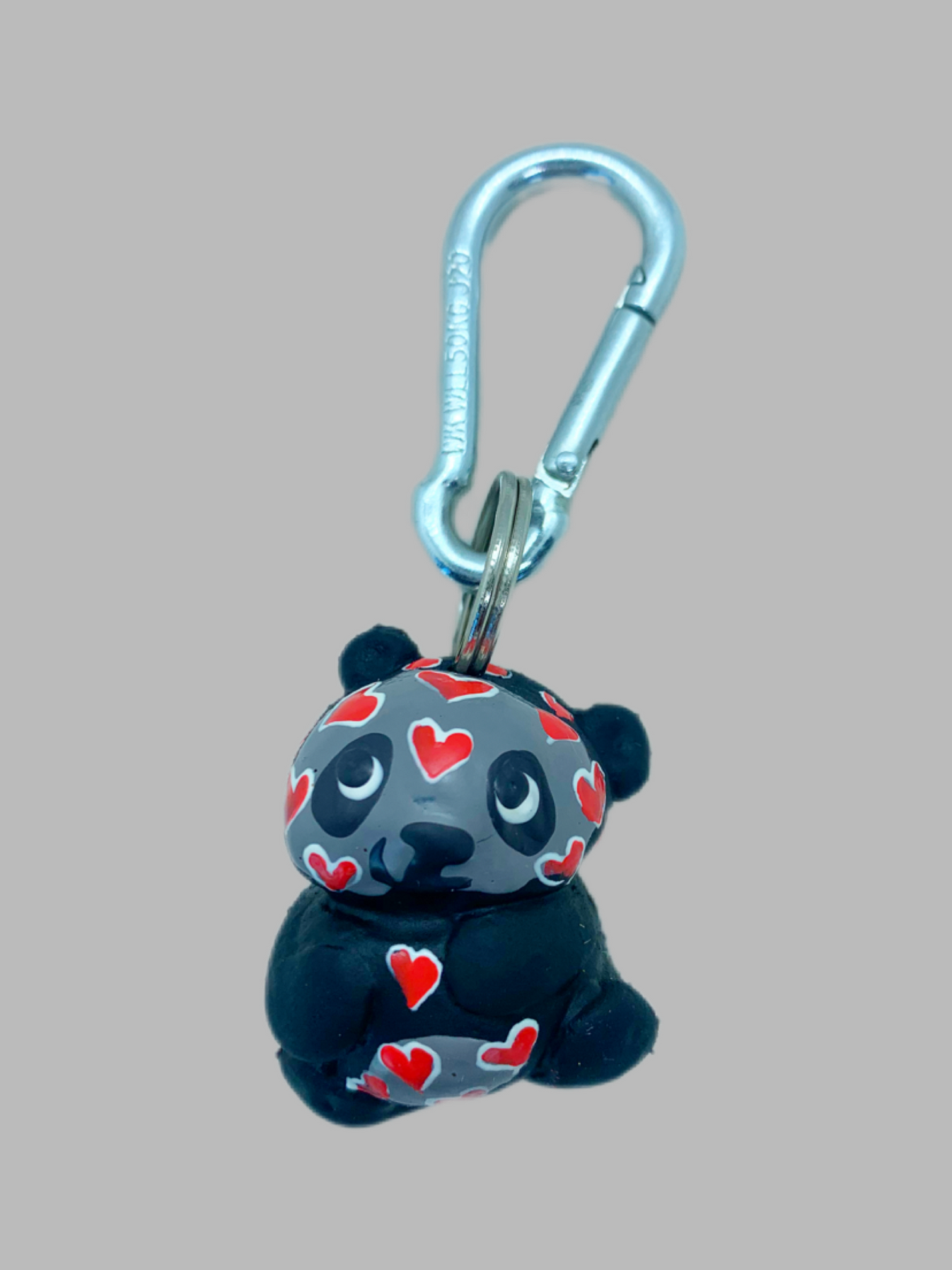 Rubber Keyring Panda Black with Hearts – rubber animals